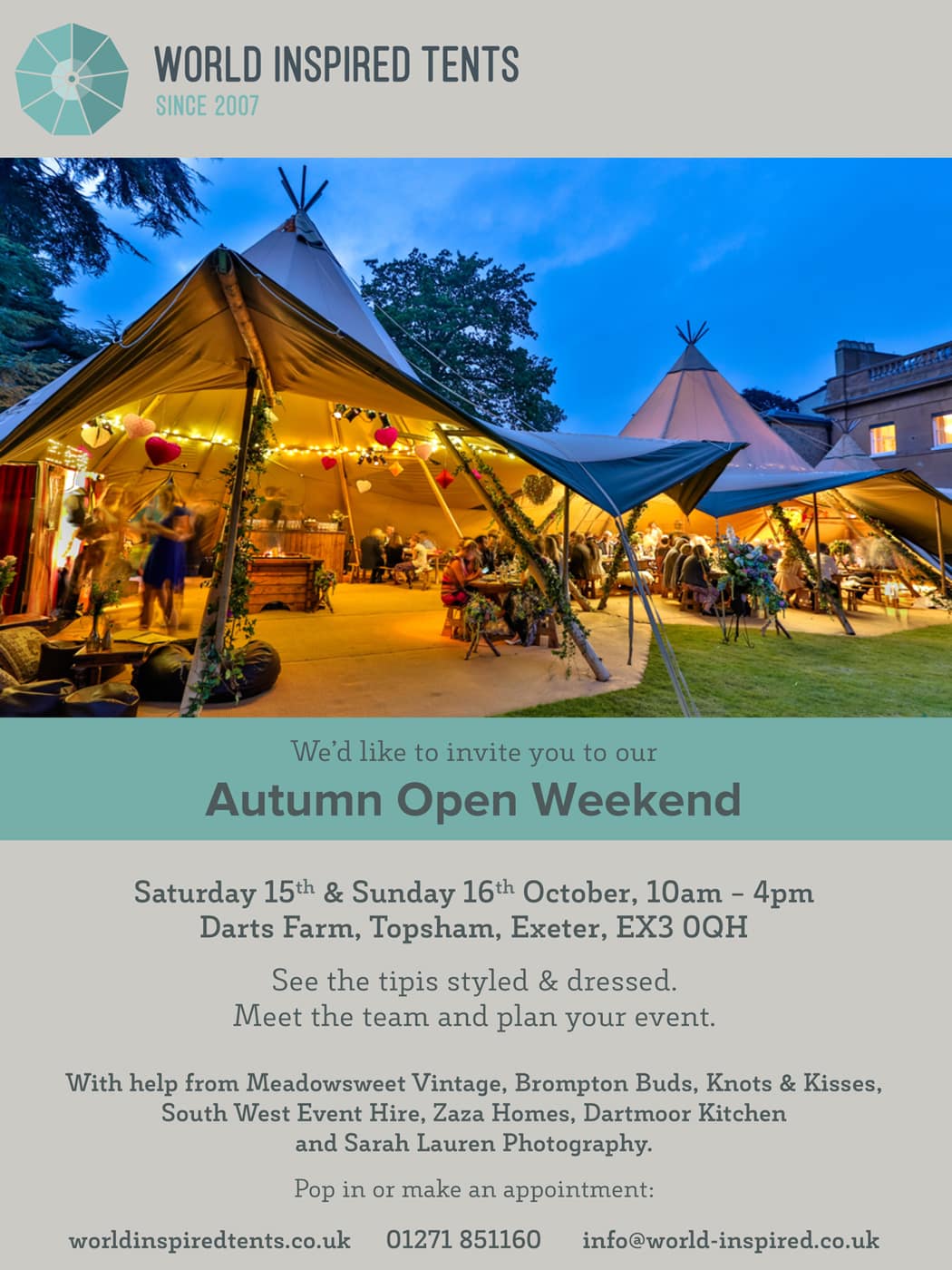 World Inspired Tents Autumn Open Weekend - Tipi Weddings