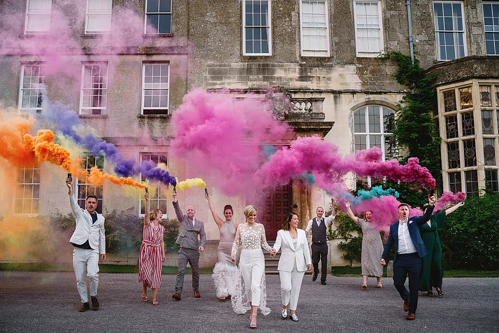 Sharon & Vicky | Elmore Court Wedding with Graffiti Artist + Smoke Bombs
